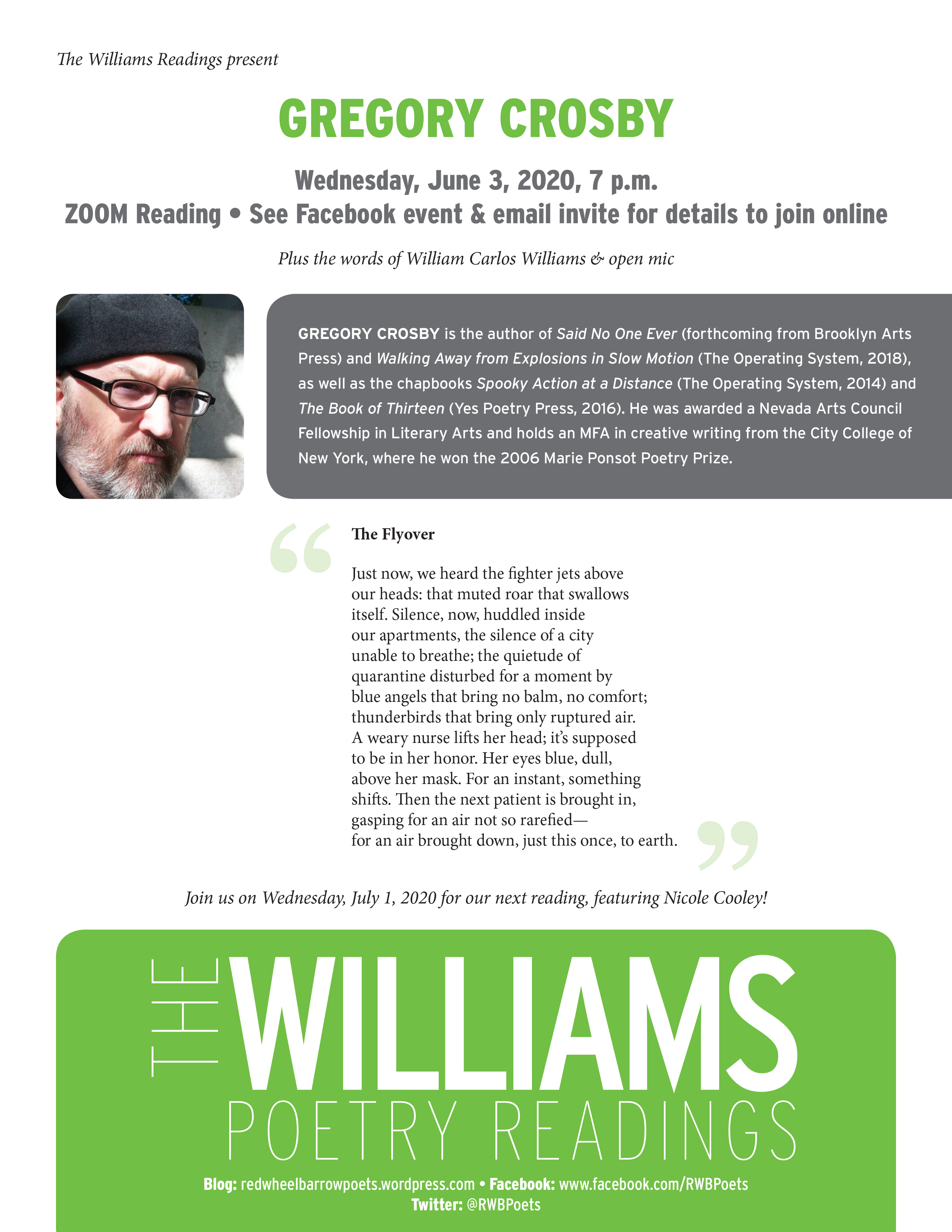 WCW on Zoom—Gregory Crosby—June 3 – The Red Wheelbarrow Poets